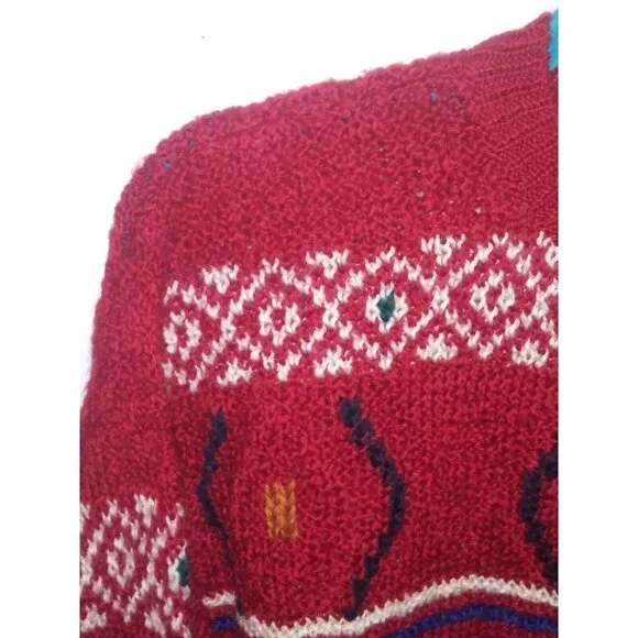 Mark Shale sweater Pure Wool Red pullover geometric print long sleeve ...